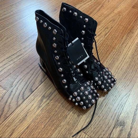 Zara | Shoes | Nwt Zara Limited Edition Studded Lace Up Boots Size 5 ...